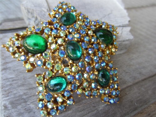 Vintage Signed ART Arthur Pepper Cabochon Rhinestone Abstract STAR Pin ...
