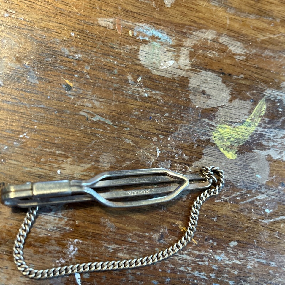 Vintage Gold Tone Nu-Lok Tie Bar Clasp with chain | eBay