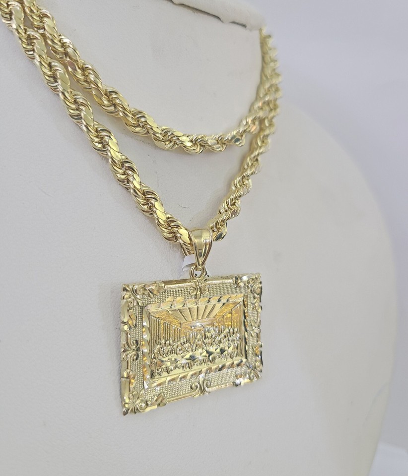 10k Last Supper Pendant Rope Chain 5mm 18"-26" SET Necklace Charm | eBay