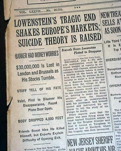 ALFRED LOEWENSTEIN Belgian Financier MYSTERIOUS DEATH on Airplane 1928 ...