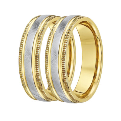 His & Hers 5&6mm 9ct Gold Two colour Wedding Rings Court Shape Bands UK ...