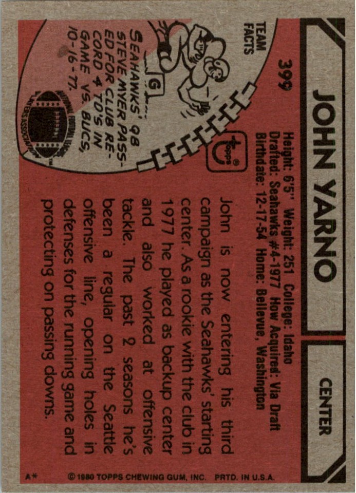 1980 Topps #399 John Yarno - EX | eBay