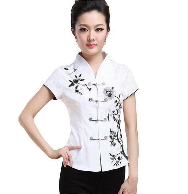 Traditional Chinese style Womens cotton tops T-shirt blouse Qipao ...
