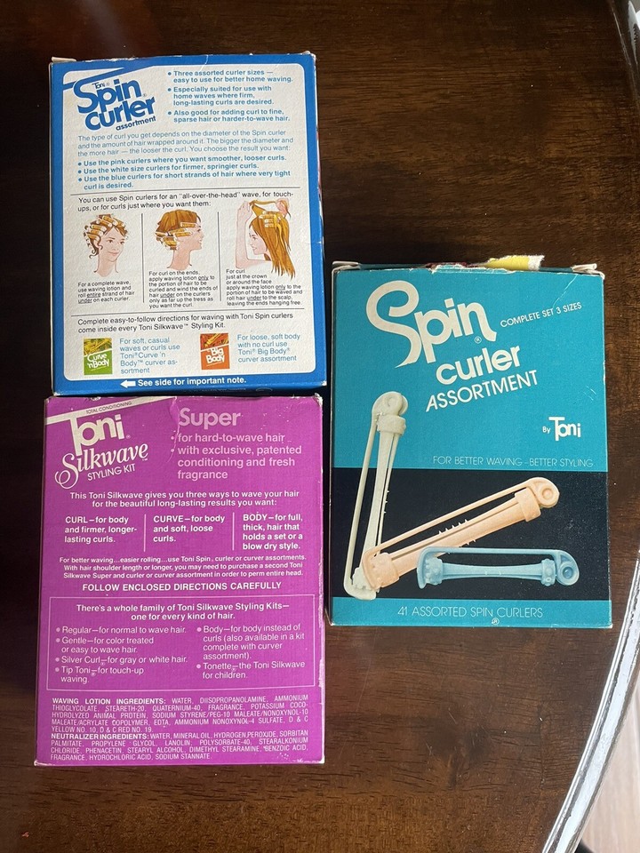 Vtg Spin Arm Swing Clip Perm Permanent Rods Curlers Lot of 3 Boxes Toni ...