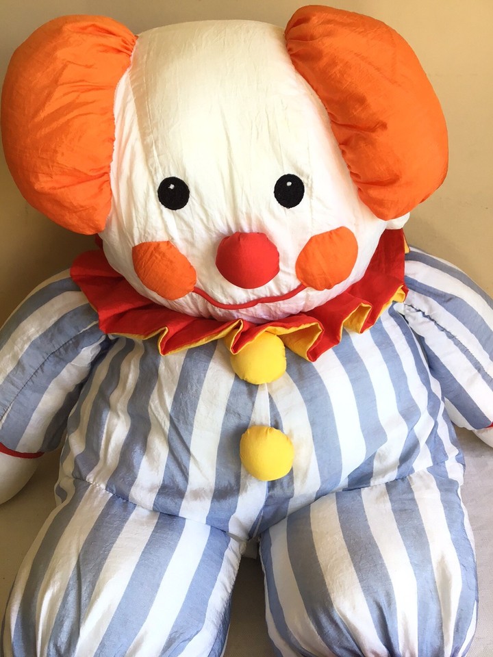 Vintage Sitting Puffy Fluffy Colorful Clown Plush Stuffed Animal Toy 16 ...