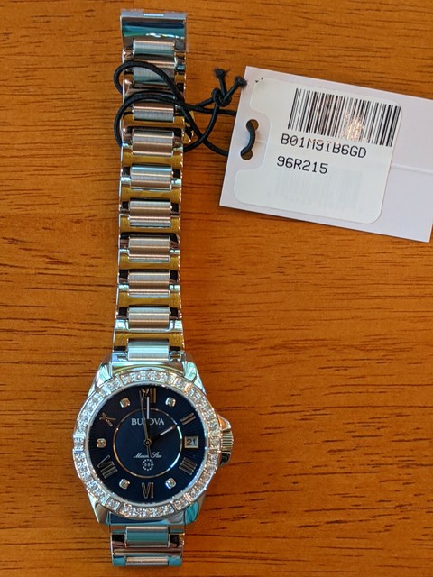 Bulova Marine Star Midnight Blue Mother of Pearl Diamond Dial Ladies ...