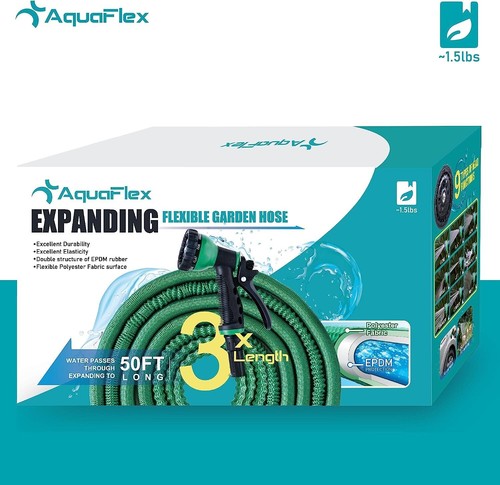 AquaFlex 50ft Expandable Garden Hose with 9 Function Nozzle, Superlight ...