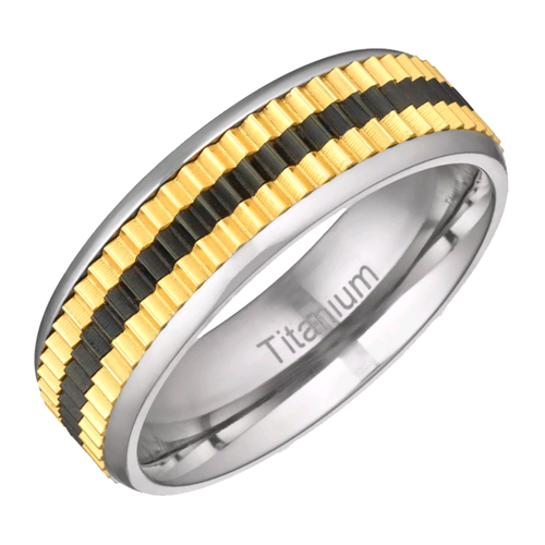 Titanium Flat Court Shape with Black & Gold Colour Ridged Center 7mm ...