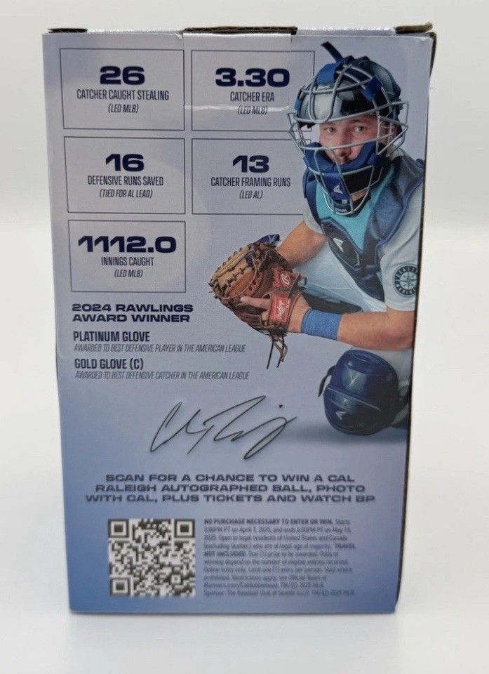 Seattle Mariners Cal Raleigh Platinum Glove Bobblehead 4/7/25 SGA NIB ...