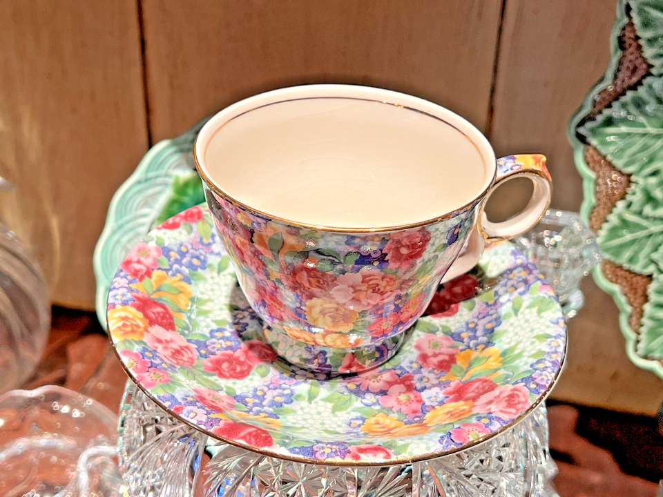 Rare! Royal Winton Footed Teacup & Saucer, Julia Pattern, Made in ...