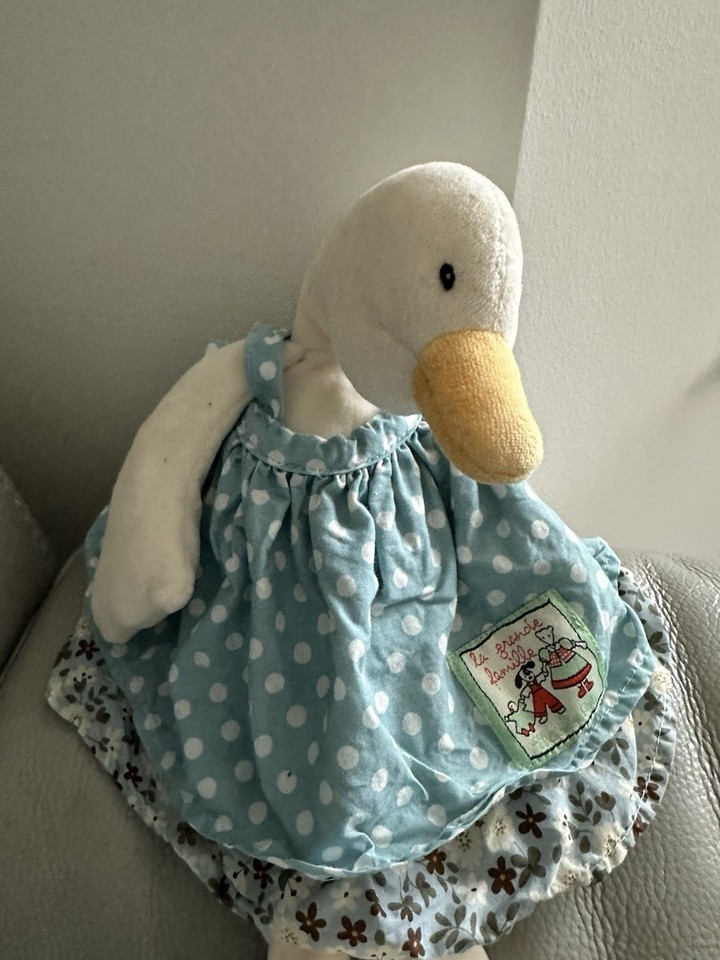 MOULIN ROTY lagrande Famille duck soft Toy 13” tall bird spotty blue ...