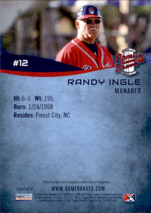 2016 Rome Braves Choice #29 Randy Ingle Forest City North Carolina ...