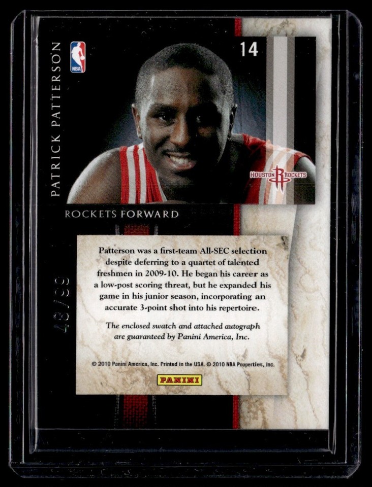 2010-11 Panini Limited Patrick Patterson Rookie Auto 48/99 Houston ...