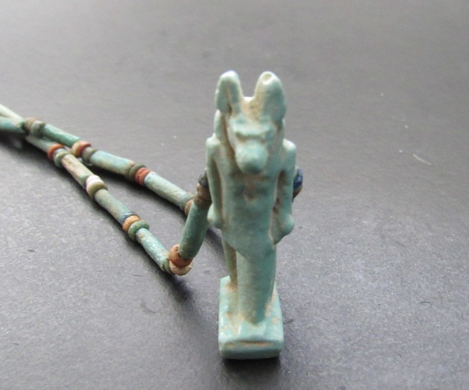 NILE Ancient Egyptian Anubis Amulet Mummy Bead Necklace ca 600 BC | eBay