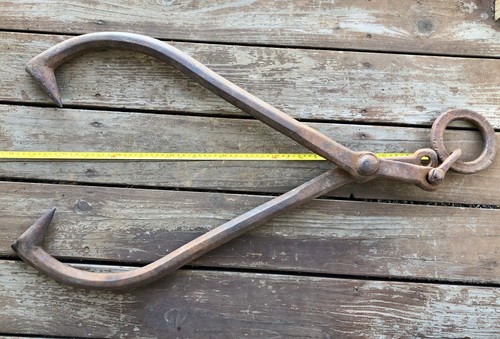 Vintage Heavy Duty Large Iron Tongs Hoist Ice Logging Hay Hook Farm ...