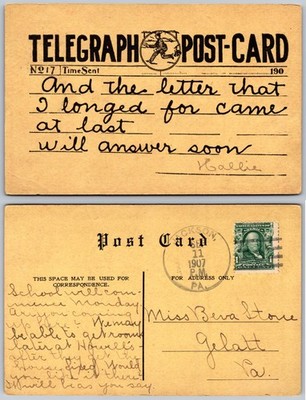 Telegraph Style Handwritten Message Pennsylvania Postcard | eBay