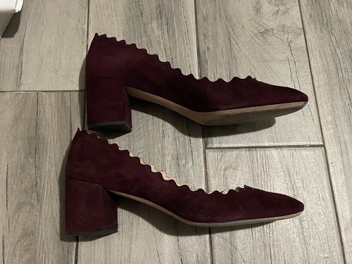 Chloe Womens Maroon Suede Scalloped Block Heels Pump Shoes Size 10 ...