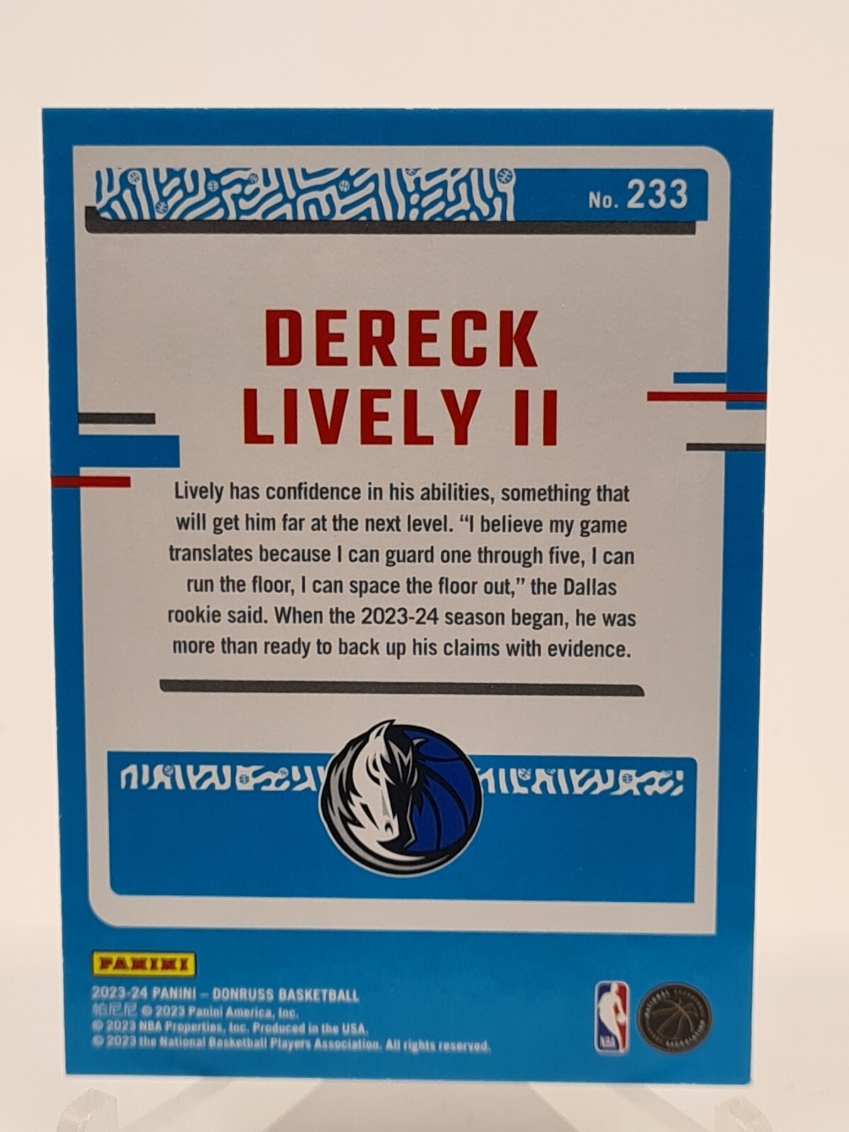 Derek Lively II 2023-24 Panini Donruss Rated Rookie #233 Dallas ...