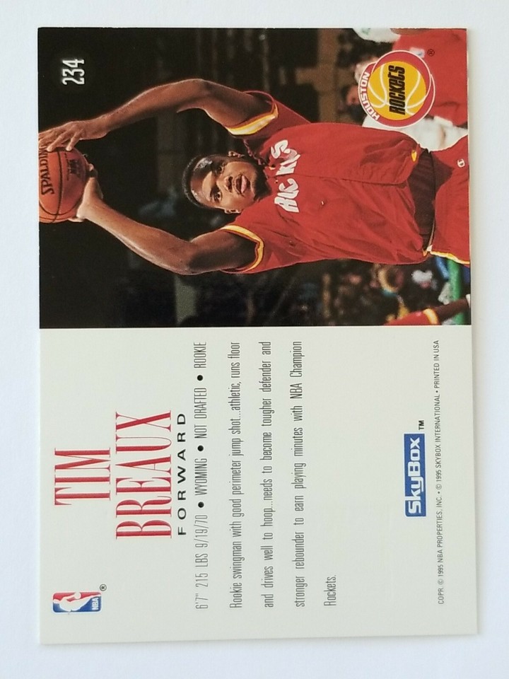 1994-95 Skybox Tim Breaux #234 Rookie Rockets (B) | eBay