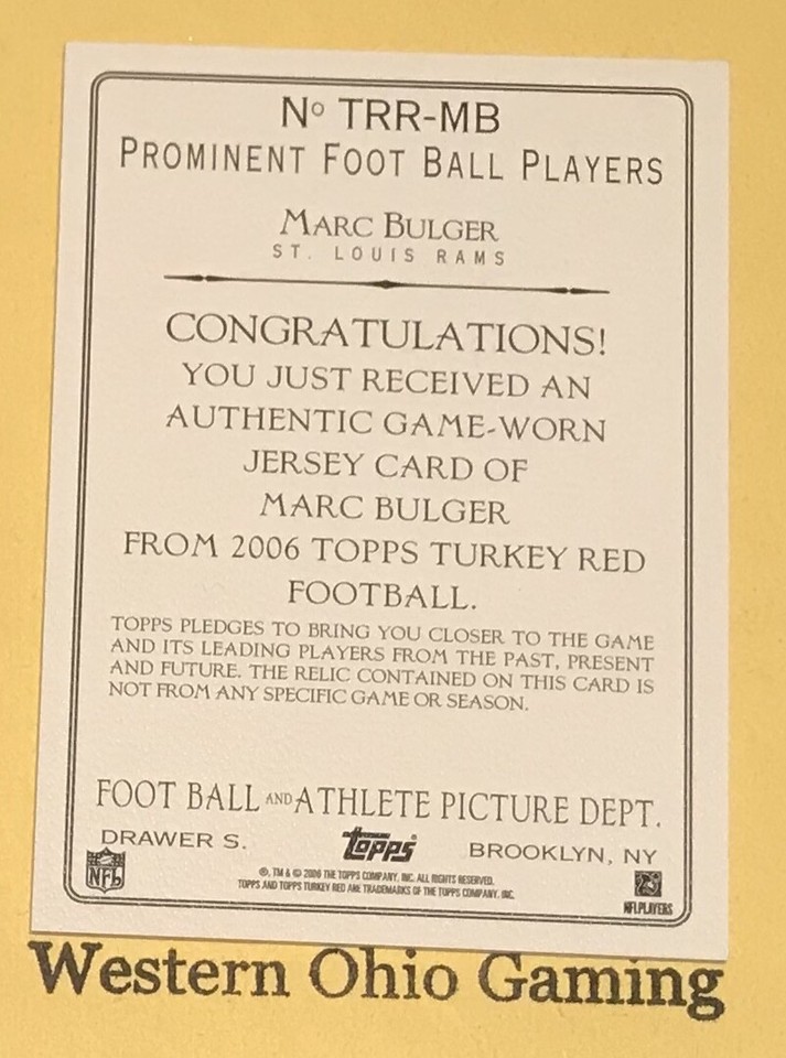 2006 Topps Turkey Red Marc Bulger #TRR-MB Authentic Game-Worn Jersey ...