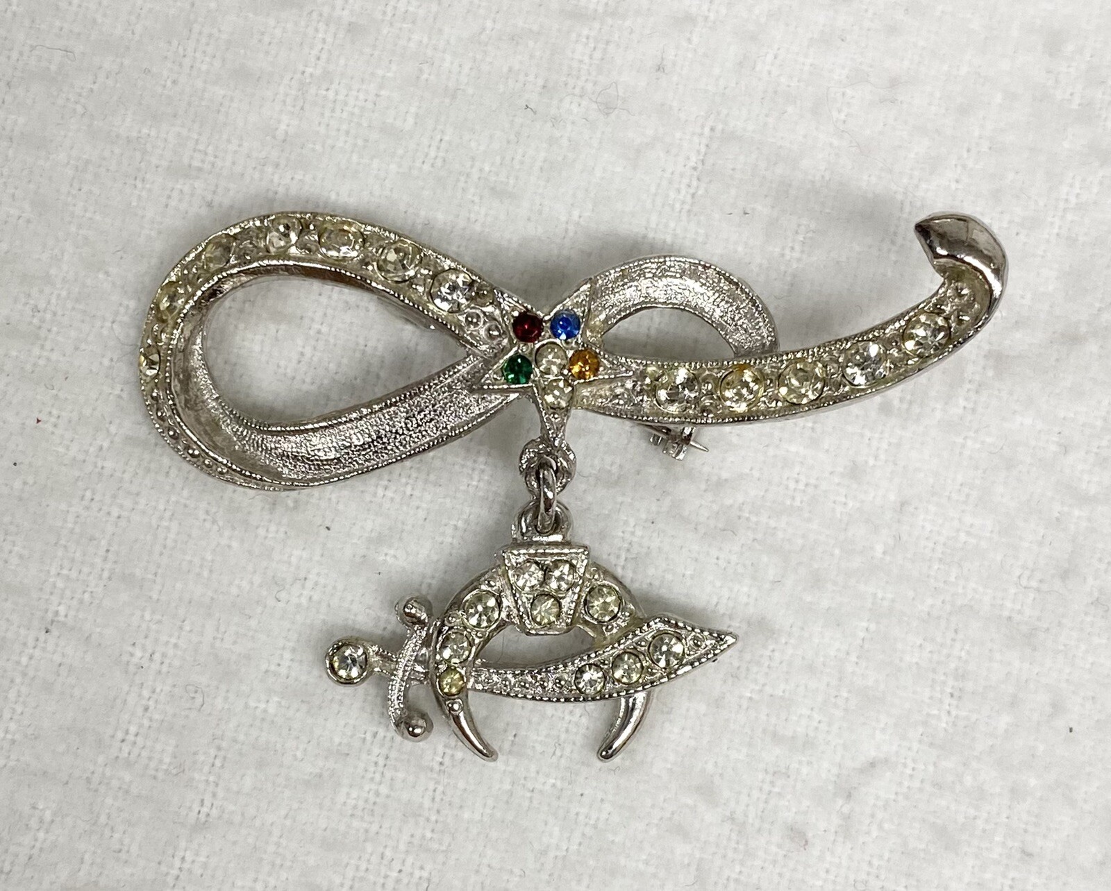 Vintage ORA Masonic Shriner Freemason Brooch Silverto… - Gem