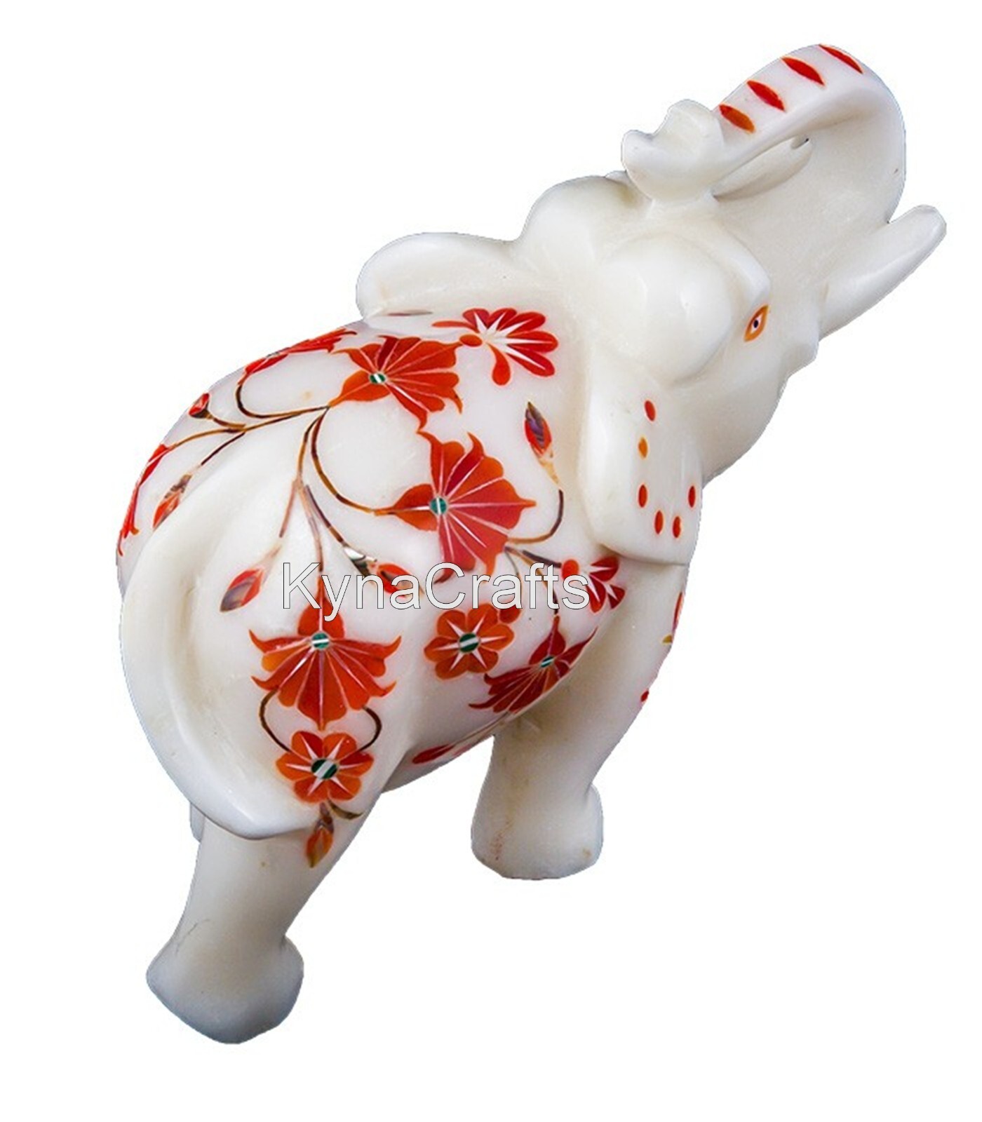 5 Inches Carnelian Stone Inlay Work Elephant Statue Marble Table Master ...