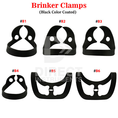 Black Color Coated Brinker Dental Clamps Rubber Dam Universal B1-B2-B3 ...