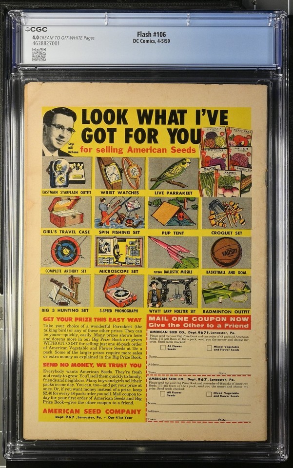 Flash #106 CGC VG 4.0 1st Appearance Gorilla Grodd! Pied Piper of Peril ...