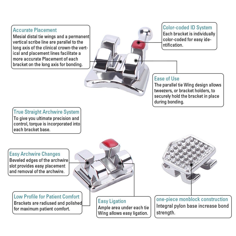 10 packs Dental Orthodontics Metal Bracket Braces Mini MBT 022"Slot ...
