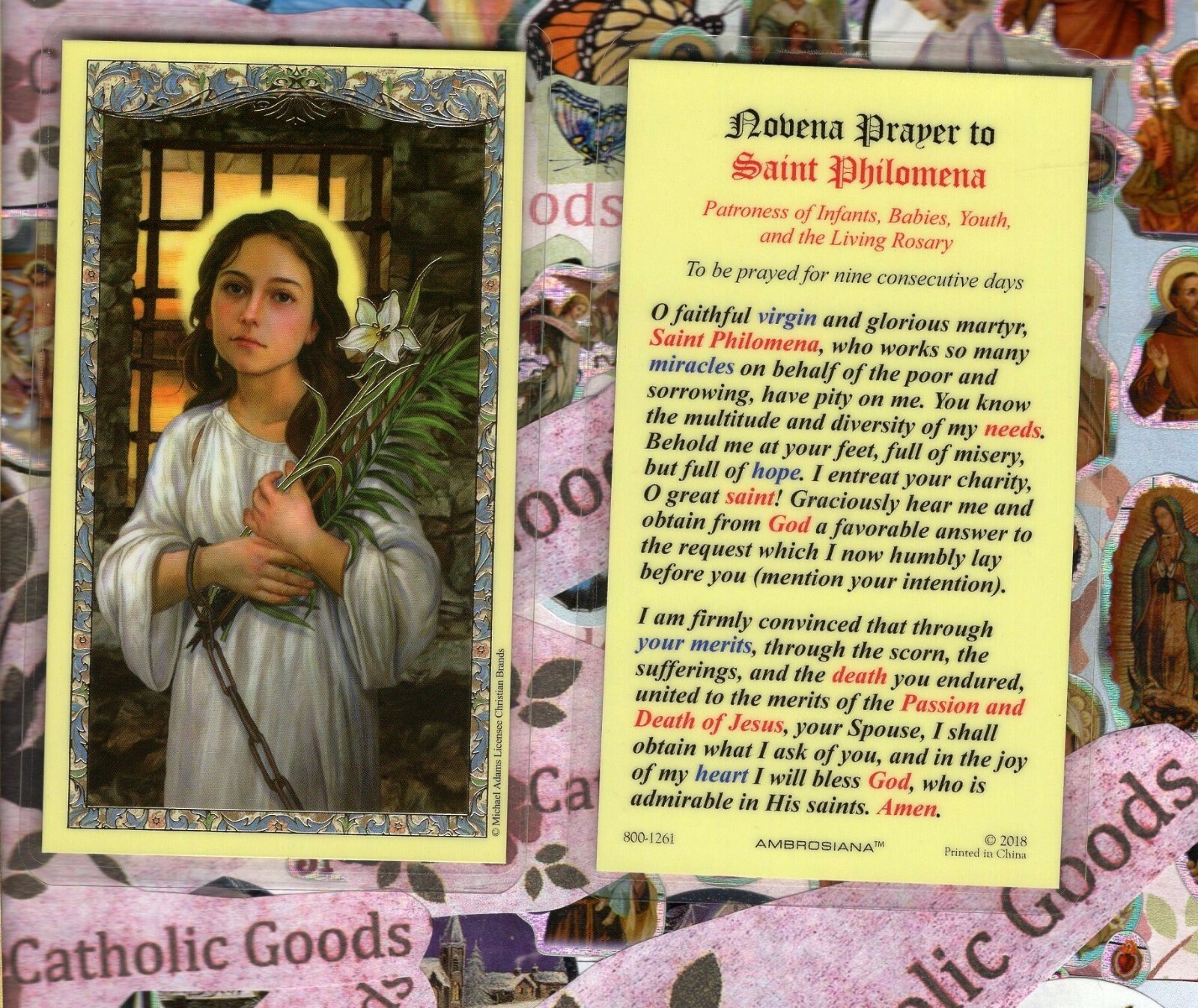 Novena Prayer to Saint Philomena - Laminated Holy Card 800-1261 | eBay