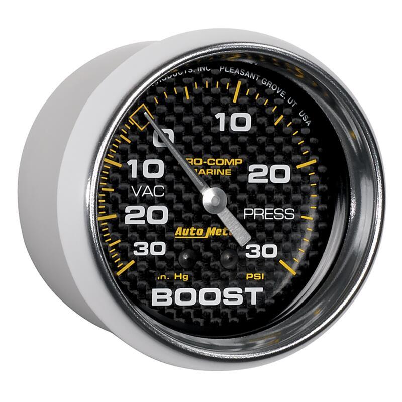 Auto Meter Boost/Vacuum Gauge 200775-40; Marine Carbon Fiber 30 inHg to ...