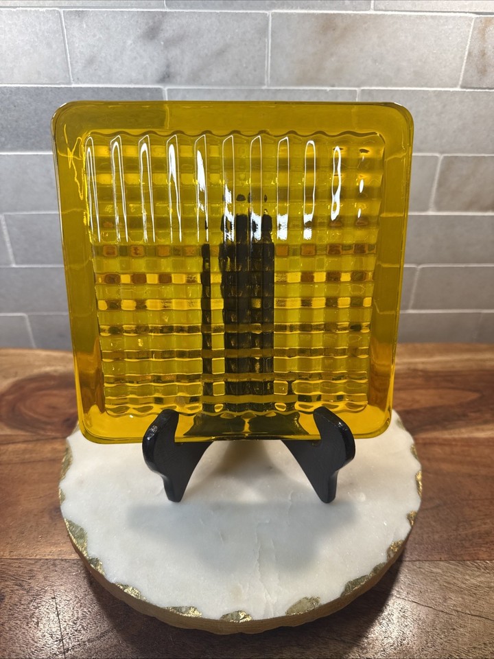 Vintage Golden Yellow Amber Glass Square Trivet Lid Glows A Little W ...