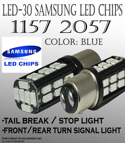 x2 Samsung 1157 2057 30W Blue LED Replace For Brake Tail Light Halogen ...