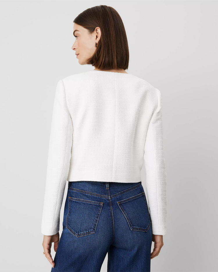 NEW ANN TAYLOR $179 WHITE TWEED PATCH POCKET JACKET SZ 4P 4 PETITE | eBay