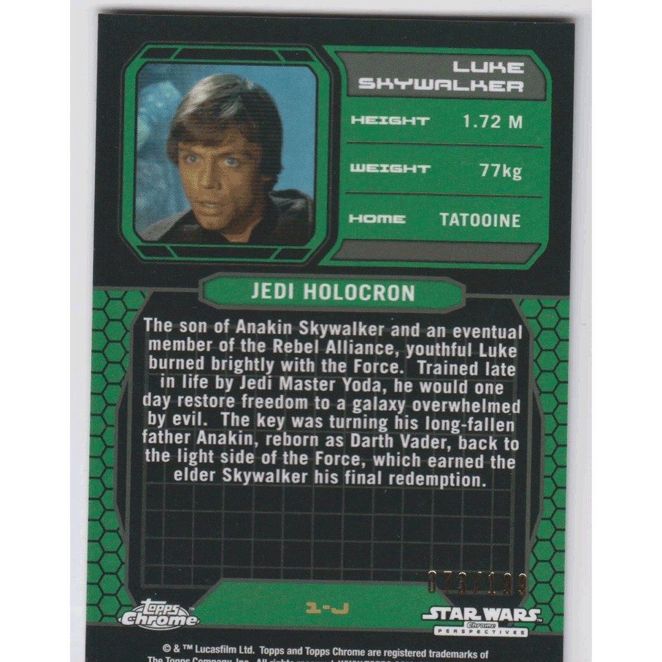 2015 Star Wars Chrome Perspectives Prism Refractor 73/199 Luke ...