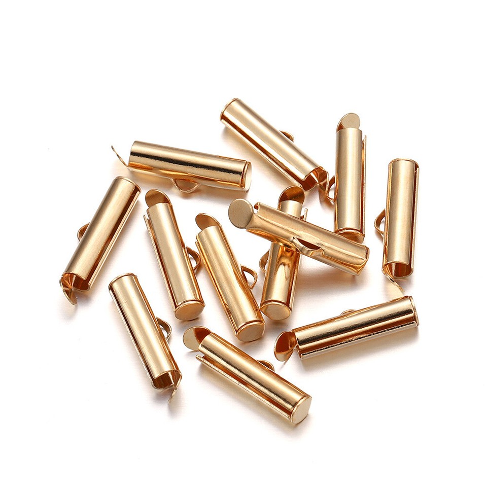 100Pcs Metal Slide On End Clasp Tubes Slider End Caps Crimp End Tube ...