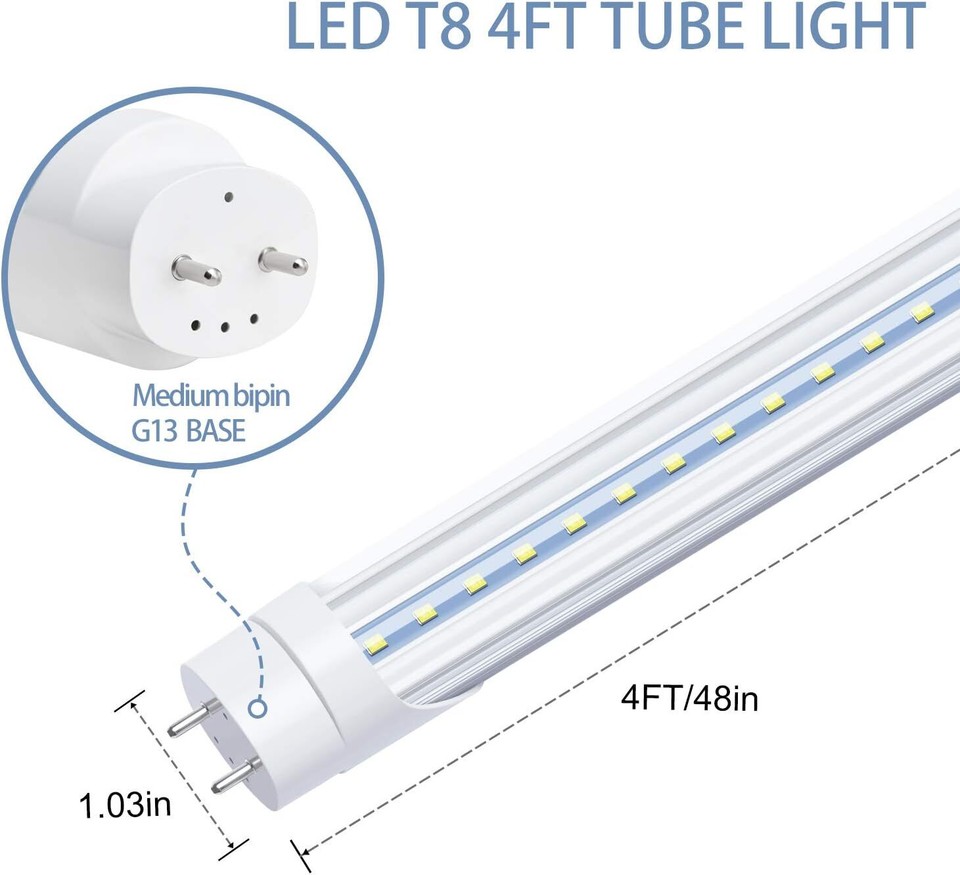 4ft T8 LED Tube Light Ballast Bypass Dual-End Power Energy Saving Long ...