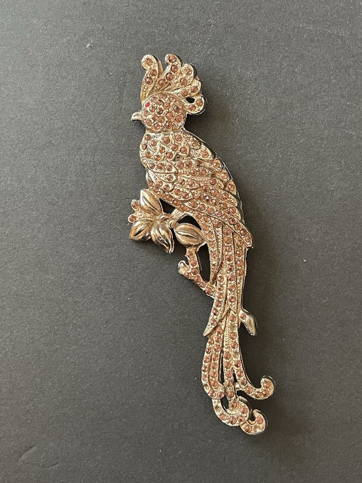 Vtg 1940’s Unsigned CORO Bird Cockatoo Parrot Brooch Rhinestone 5” Pin ...