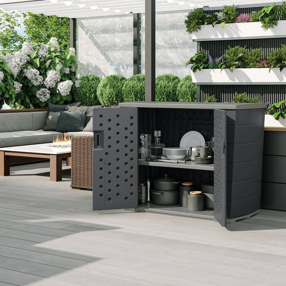 Suncast Deck Boxes 38"Hx49.75"W Backyard Oasis Entertaining Station w ...