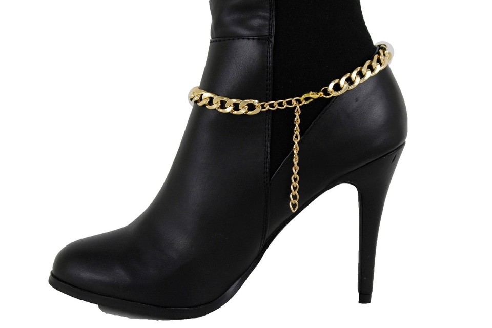 Women Fashion Metal Shoe Boot Bracelet Chain Gold Bling Ring Silver ...