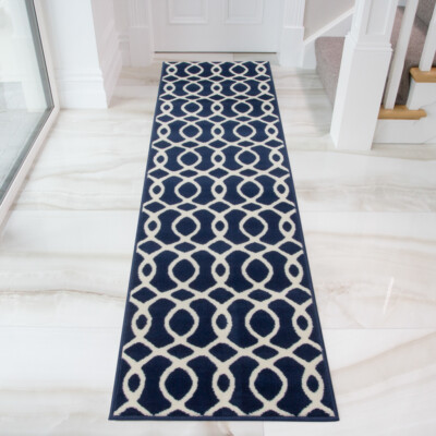 Navy Blue Trellis Rug | Modern Moroccan Hallway Runners | Long Hall ...