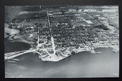CITY OF WHITEHALL, MI postcard RPPC aerial view, White Lake, circa 1948 ...