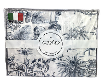 Portofino QUEEN Sheet Set Jungle Toile Elephant Print White Blue Made ...