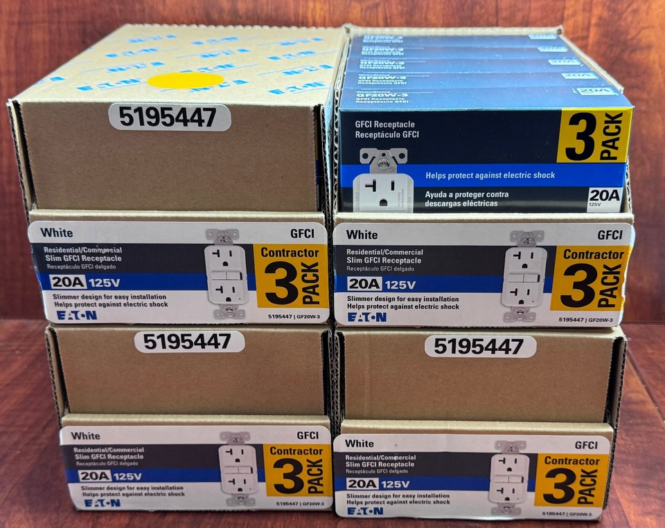 60-Pack Eaton 20A 125V GFCI Outlets, White Slim Design Duplex ...