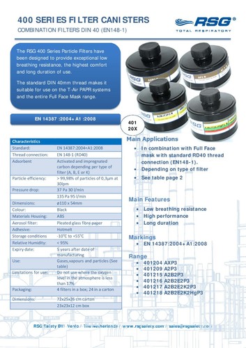 RSG A2B2E2K2/P3 RD40 Combined Filter for Full Face Mask Protection Gas ...