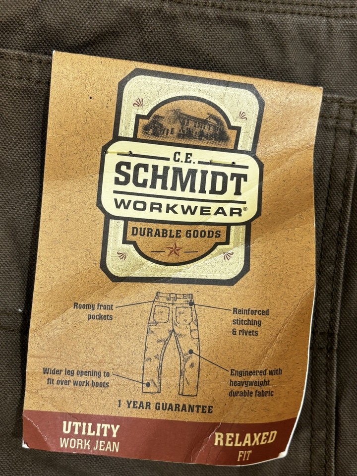 C. E. SCHMIDT WORKWEAR BROWN CANVAS RELAXED FIT Utility Work Jeans SZ ...