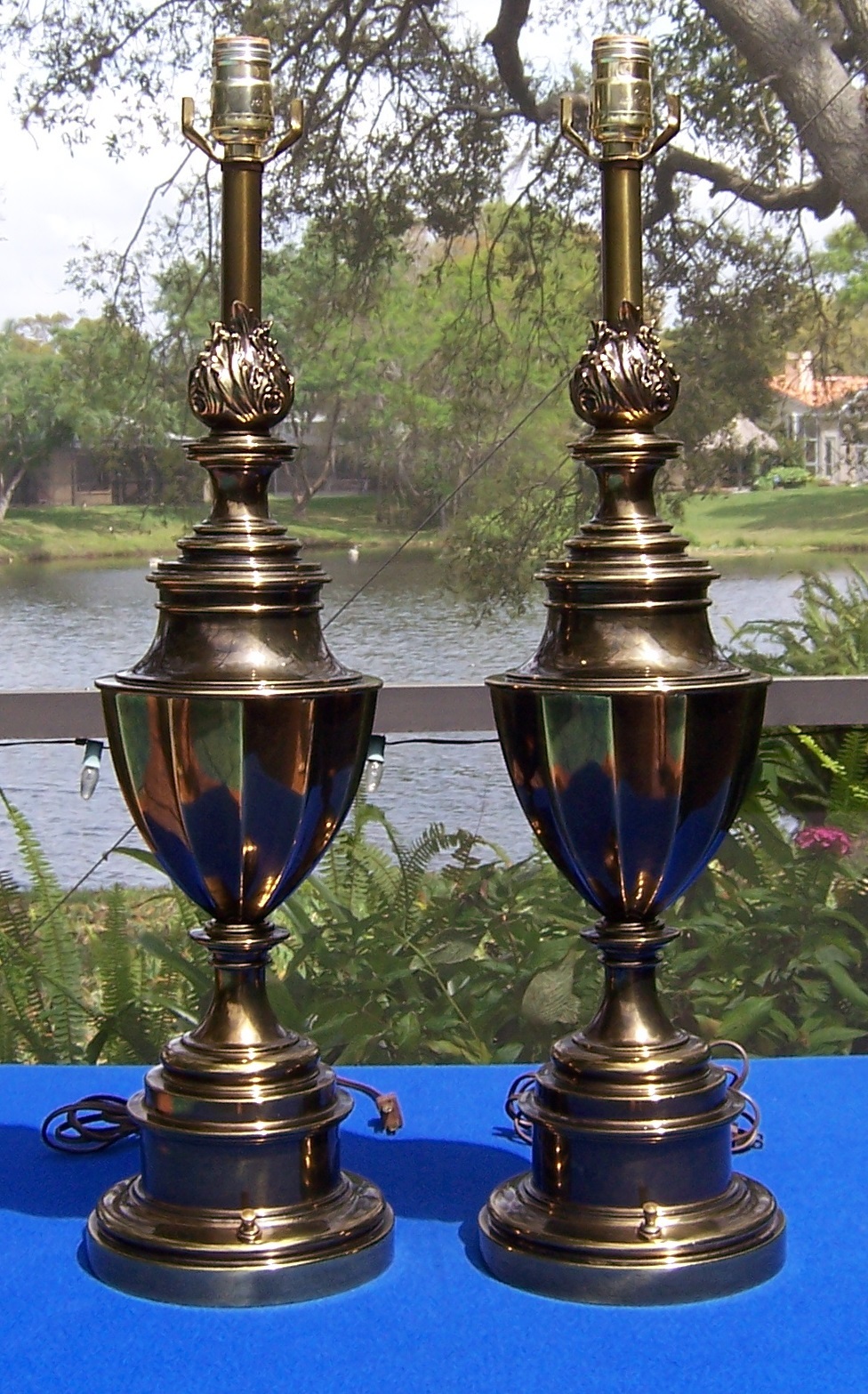 Pair of 26” Stiffel Mid Century Trophy/Eternal Flame/Urn Neo-classical ...