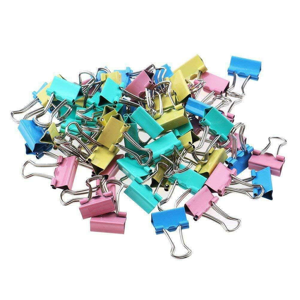 48 x Bulldog Clips Foldback 19mm Metal Binder Paper Grip Assorted Multi ...