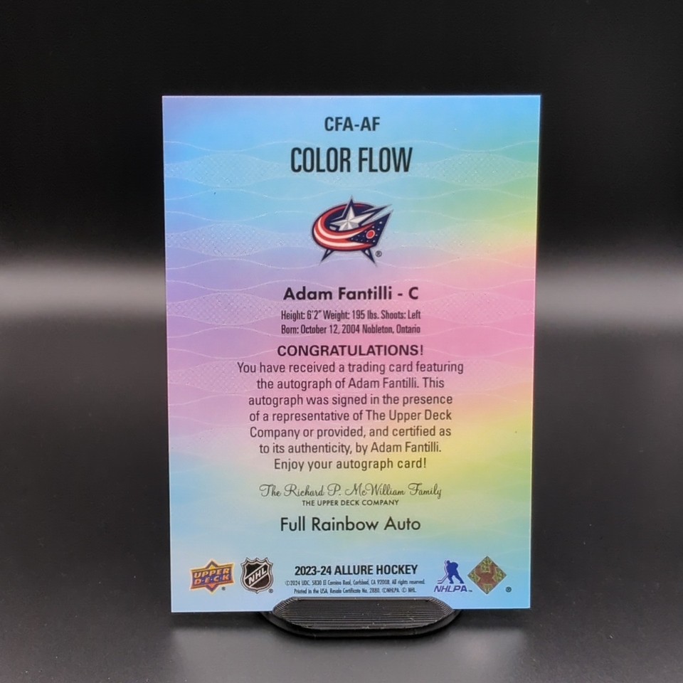 2023-24 Upper Deck Allure Color Flow Full Rainbow Auto #CFA-AF Adam ...