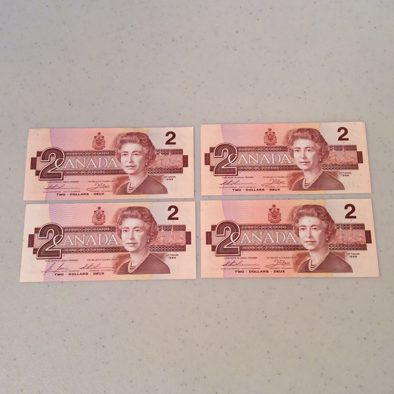 1986 Lot of 4 Canadian Two Dollar Banknote $2 Bank of Canada ...
